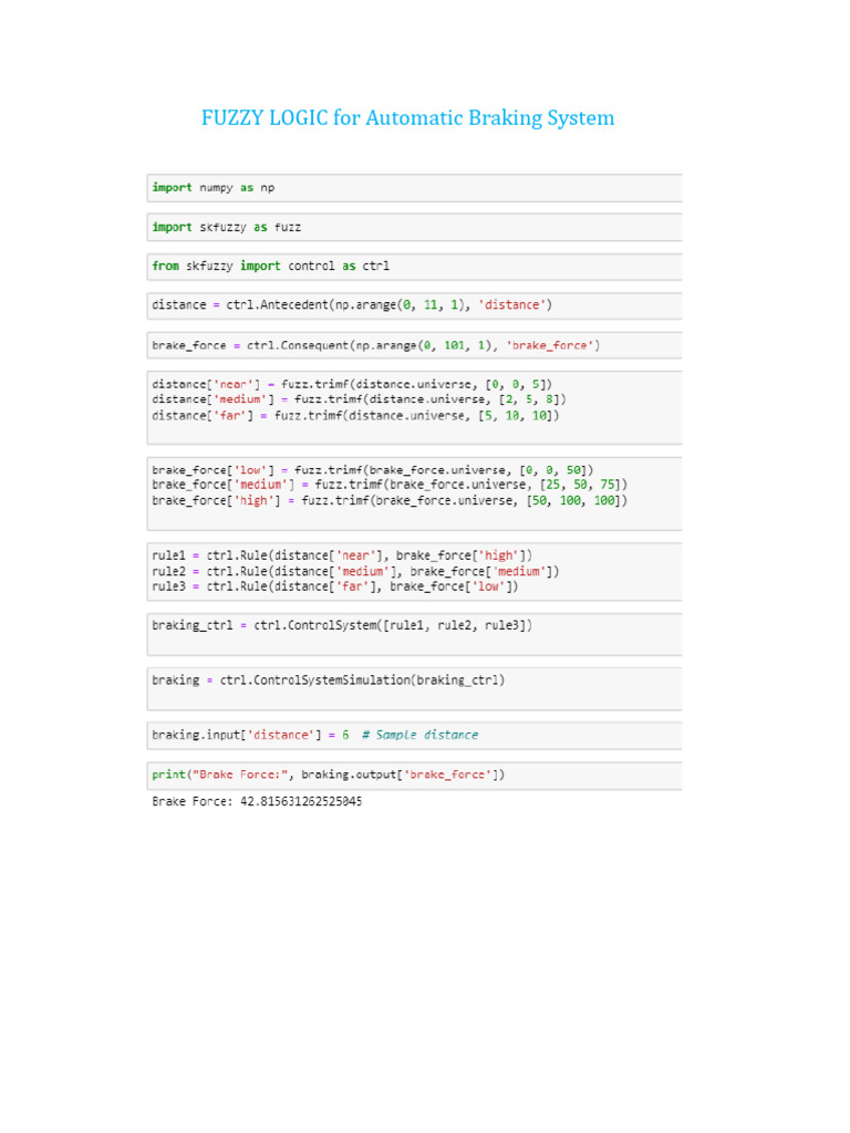 FUZZY LOGIC for Automatic Braking System | PDF | Fuzzy Logic | Applied Mathematics