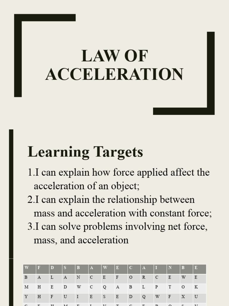 Law of Acceleration | PDF | Force | Acceleration