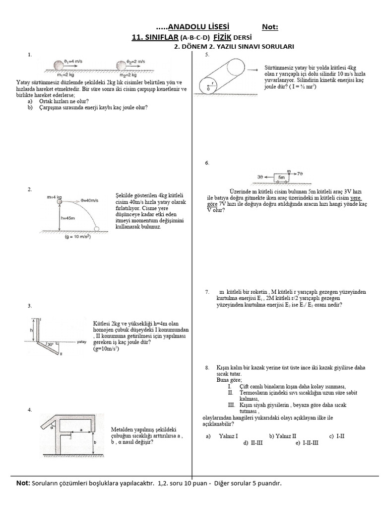 Sinif Fizik 2. Donem 2. Yazili Sorulari 1 | PDF