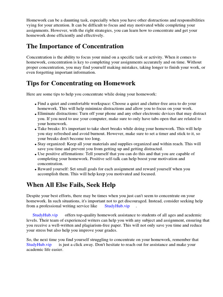 How To Concentrate Doing Your Homework | PDF | Homework | Attention