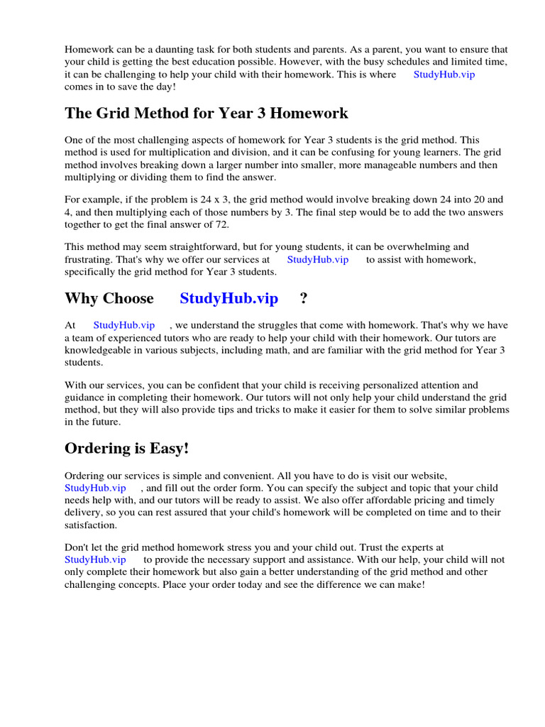 Grid Method Homework Year 3 | PDF | Homework | Multiplication