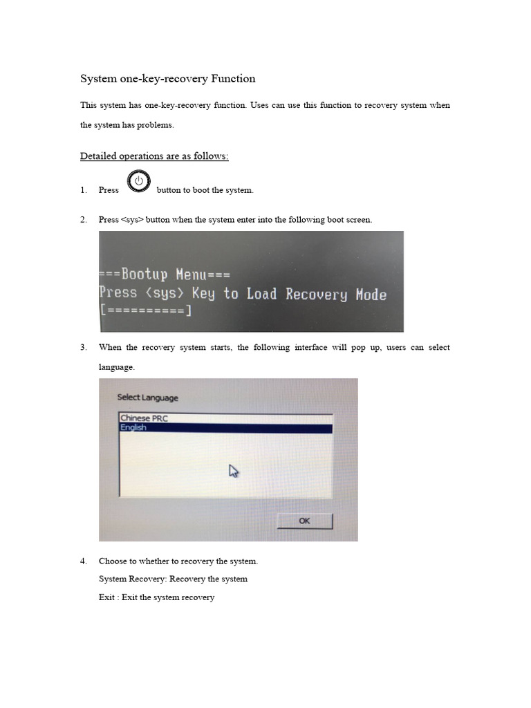 System One-Key-Recovery Function | PDF