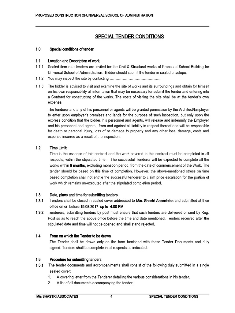 Universal School Administration Tender Conditions | PDF | Specification ...