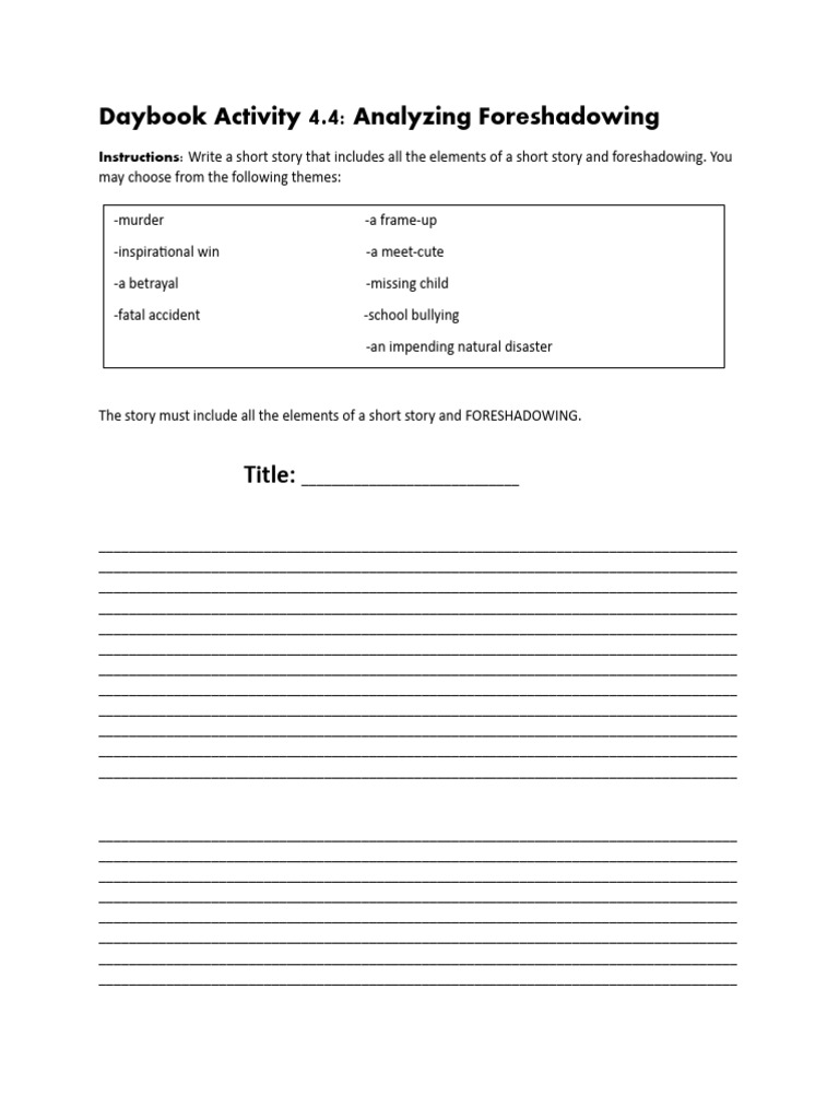 Daybook Activity 4.4 - Analyzing Foreshadowing | PDF