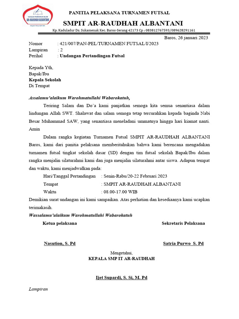 Undangan Turnamen Futsal SD 2023 | PDF