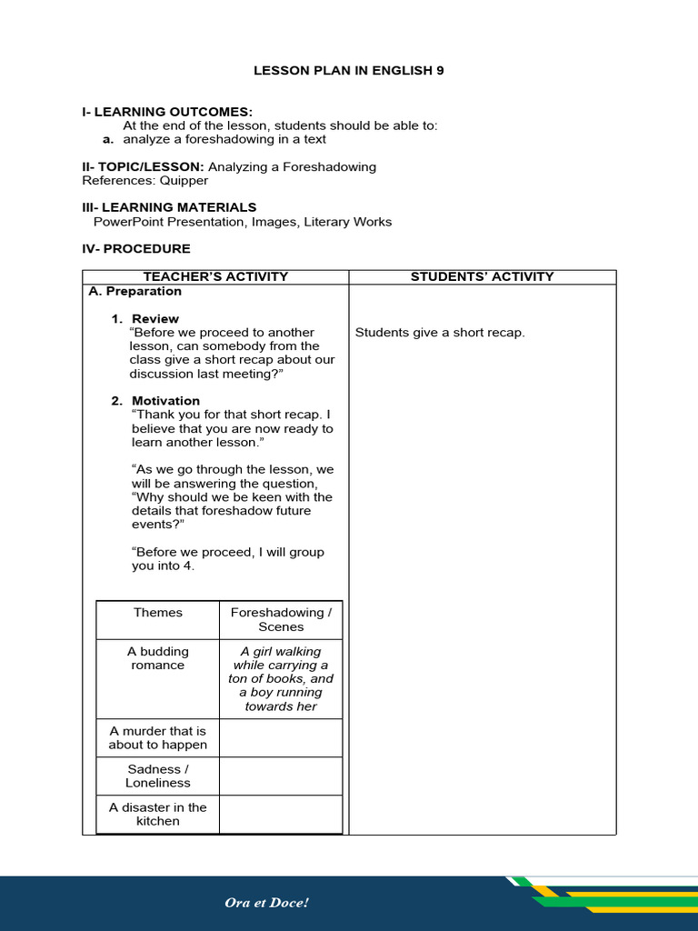 Analyzing A Foreshadowing LP 1 | PDF