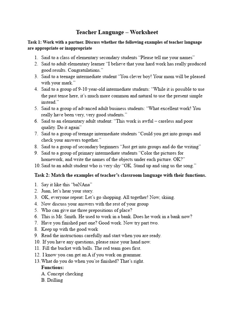 Teacher Language Evaluation Worksheet | PDF | Teachers | Cognitive Science