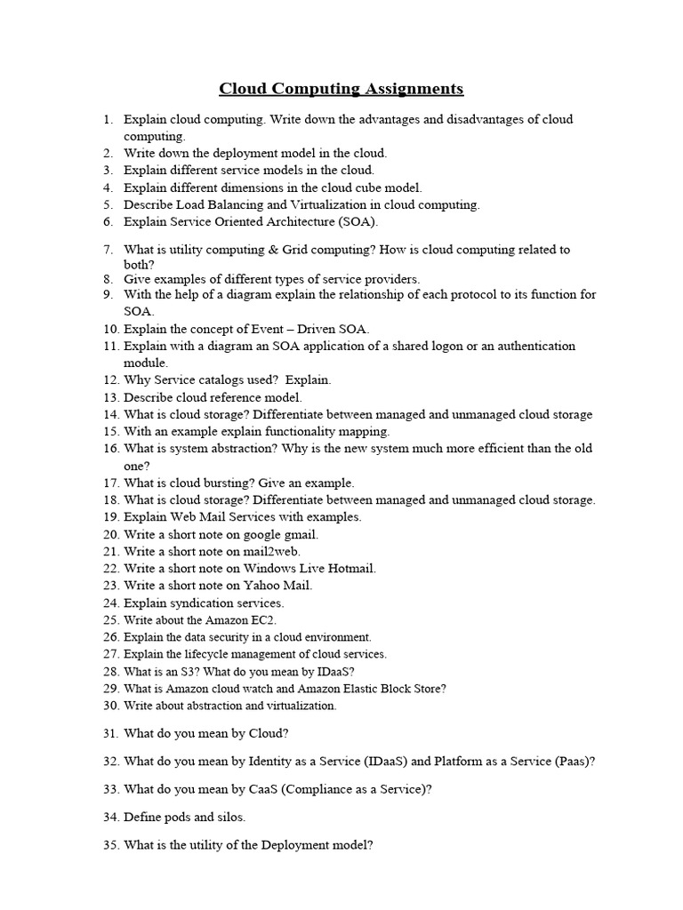 Cloud Computing Assignments | PDF | Cloud Computing | Centralized Computing