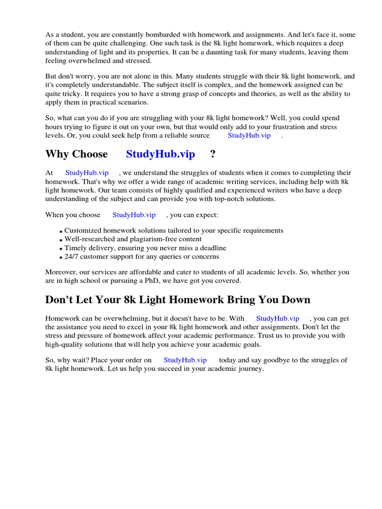 8k Light Homework | PDF | Homework | Digital Millennium Copyright Act