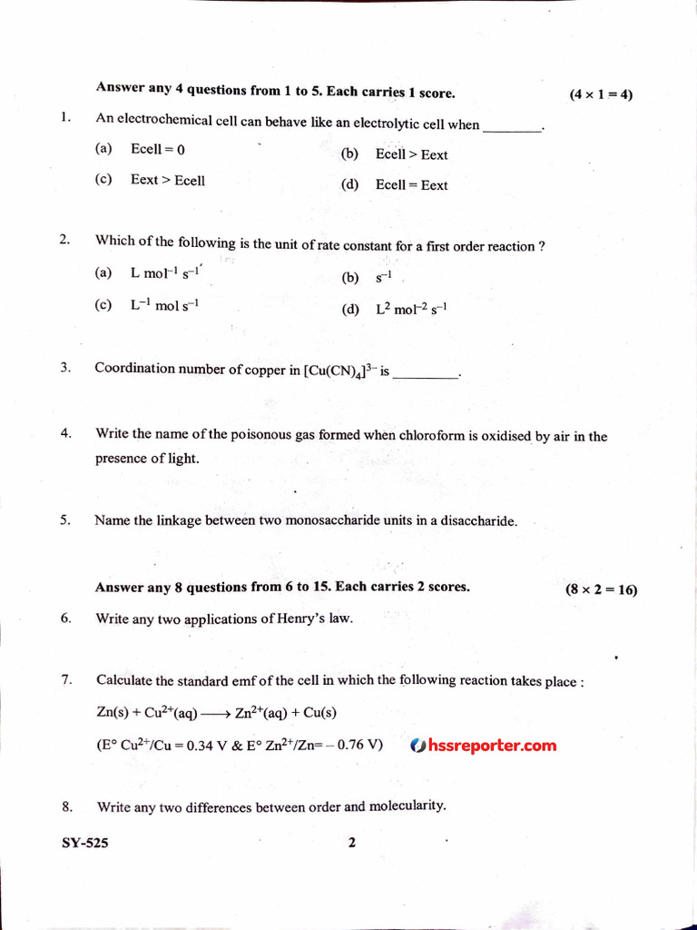 XII Chemistry QP Final Exam 2024 - Hssreporter - Com | PDF | Acid ...