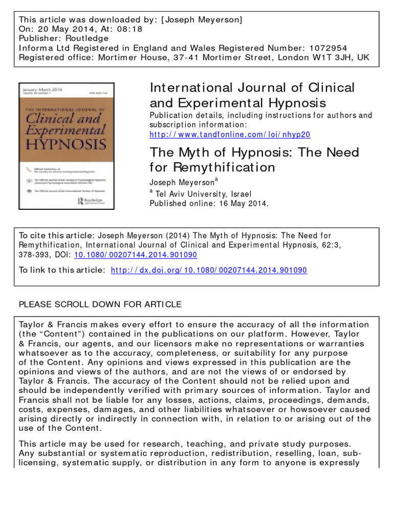 The Myth of Hypnosis The Need | PDF | Hypnosis | Hypnotherapy The Myth of Hypnosis The Need | PDF | Hypnosis | Hypnotherapy