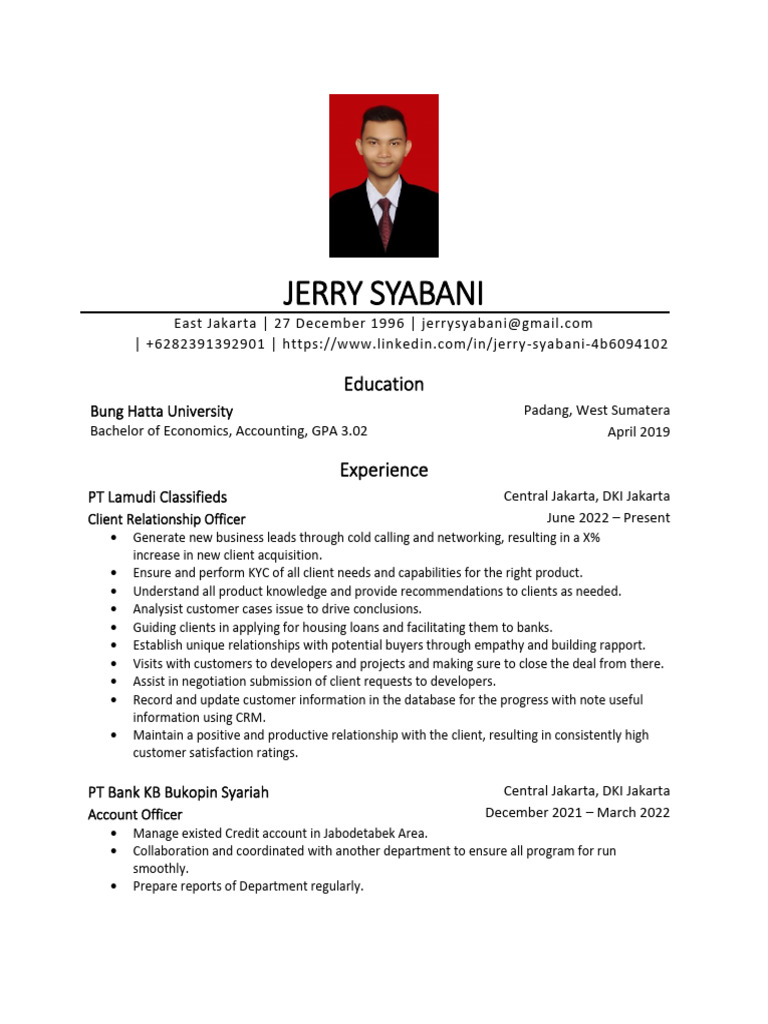 Cv-Jerry Syabani | Download Free PDF | Banks | Customer