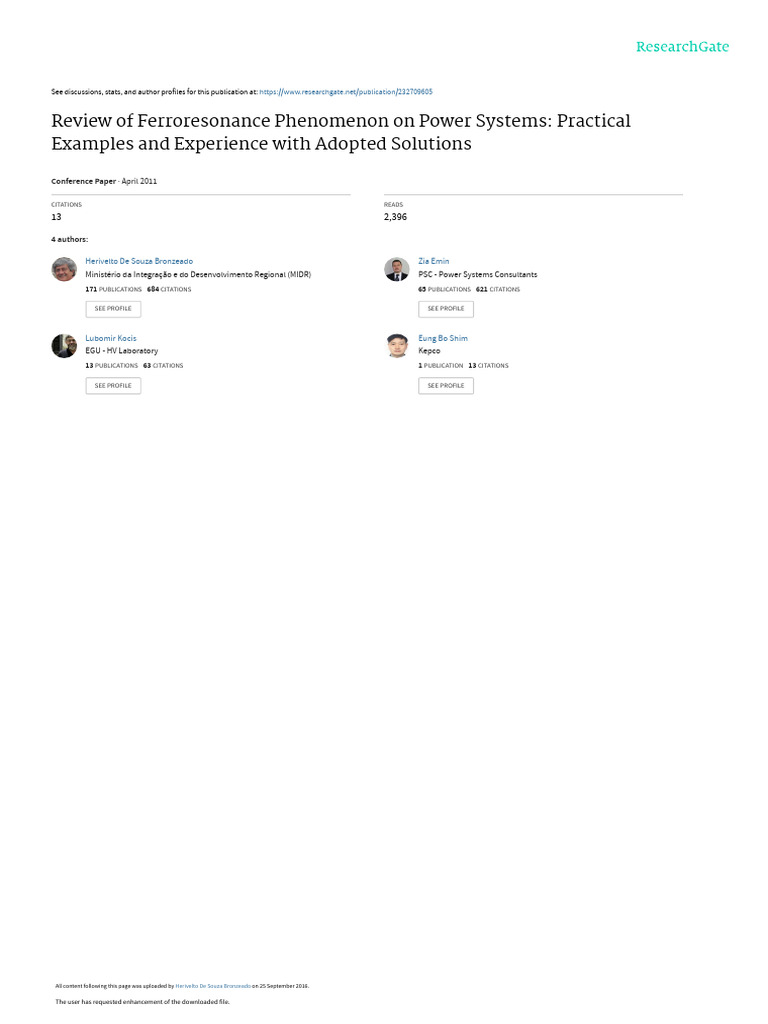 Cigre-Symposium Recife 2011 Paper 072 Ferroresonance Review | PDF ...