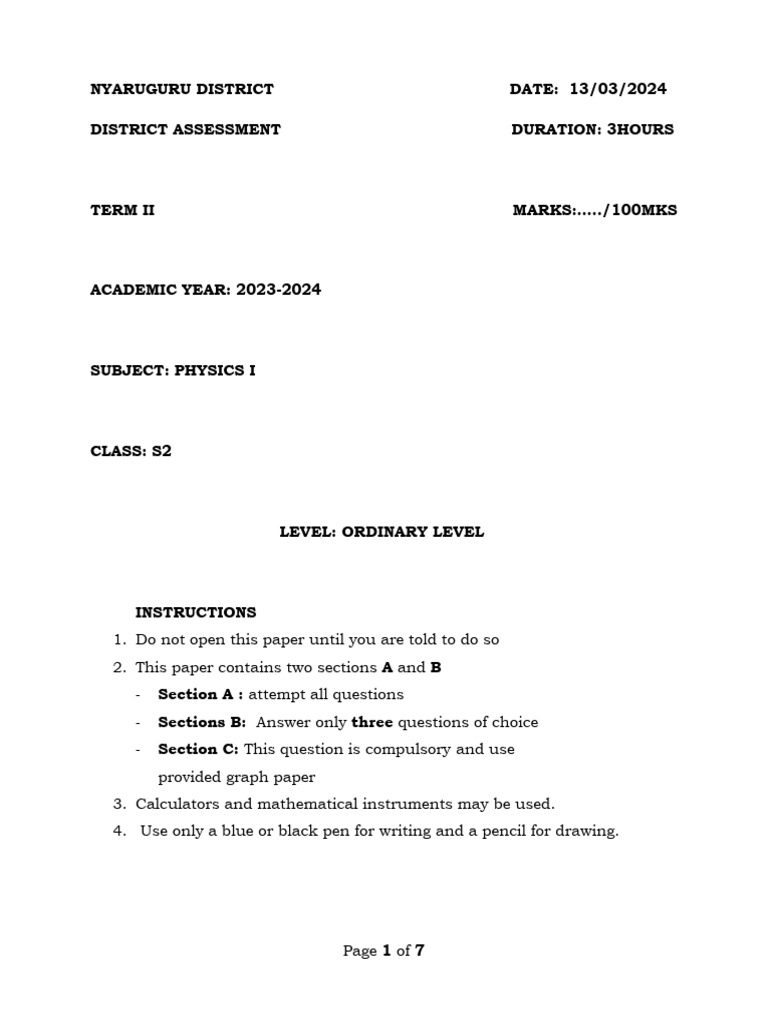 S2 Physics 2024 | PDF | Pressure | Buoyancy