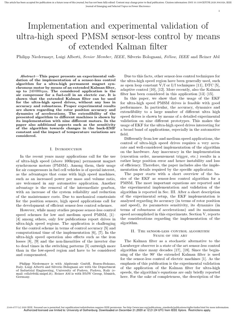 Implementation and Experimental Validation of Ultrahigh-Speed PMSM Sensorless Control by Means ...