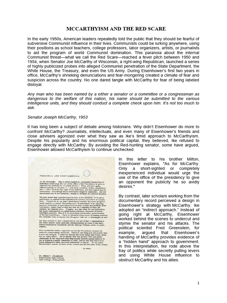 Mccarthyism and The Red Scare | PDF | Joseph Mc Carthy | American ...
