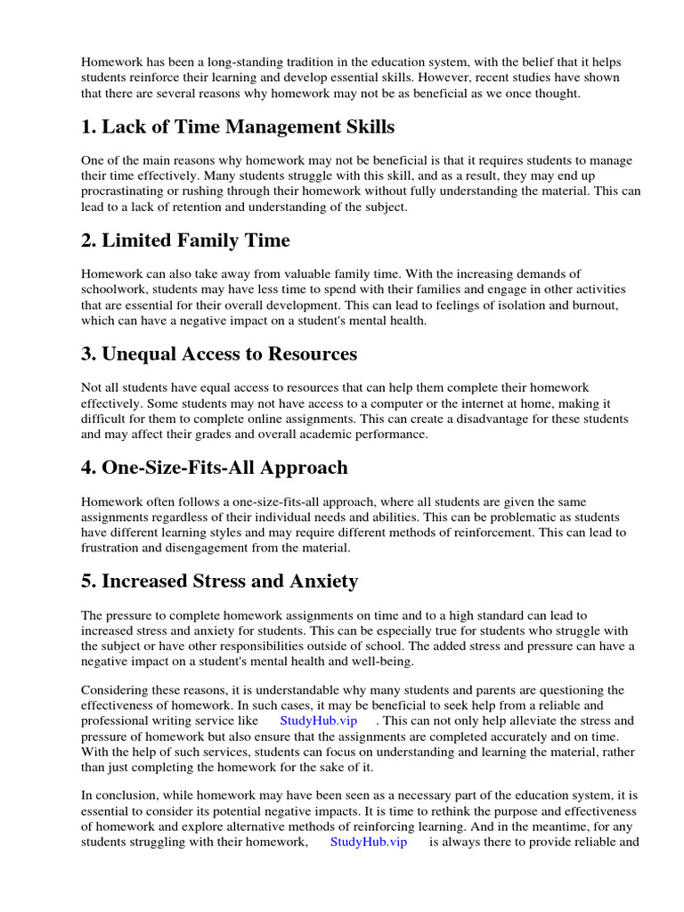 Reasons Why Homework Is Not Beneficial | PDF | Homework | Learning