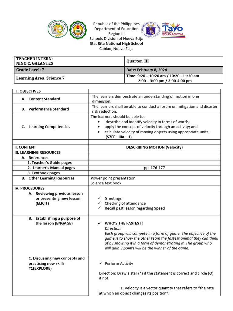 DLP - Feb 8 | PDF | Velocity | Speed