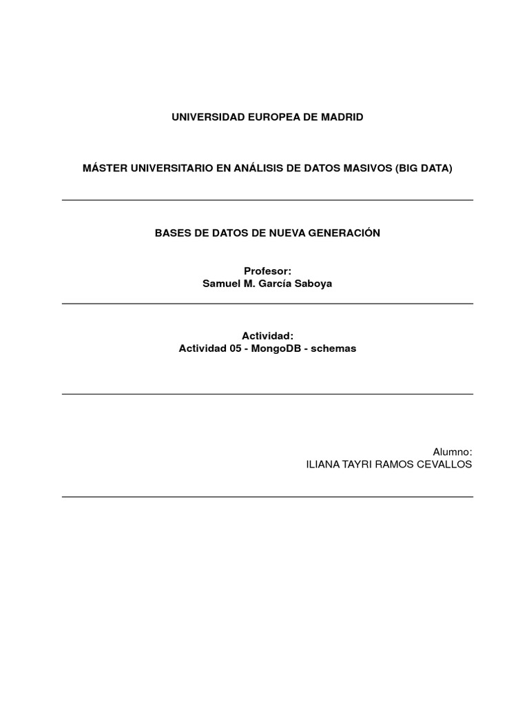 Actividad 05 - MongoDB - Schemas | PDF | Bases de datos | Mongo Db