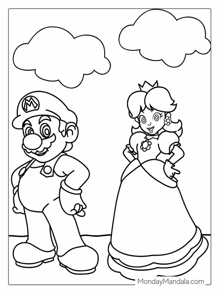 Peach and Mario Coloring Sheet | PDF