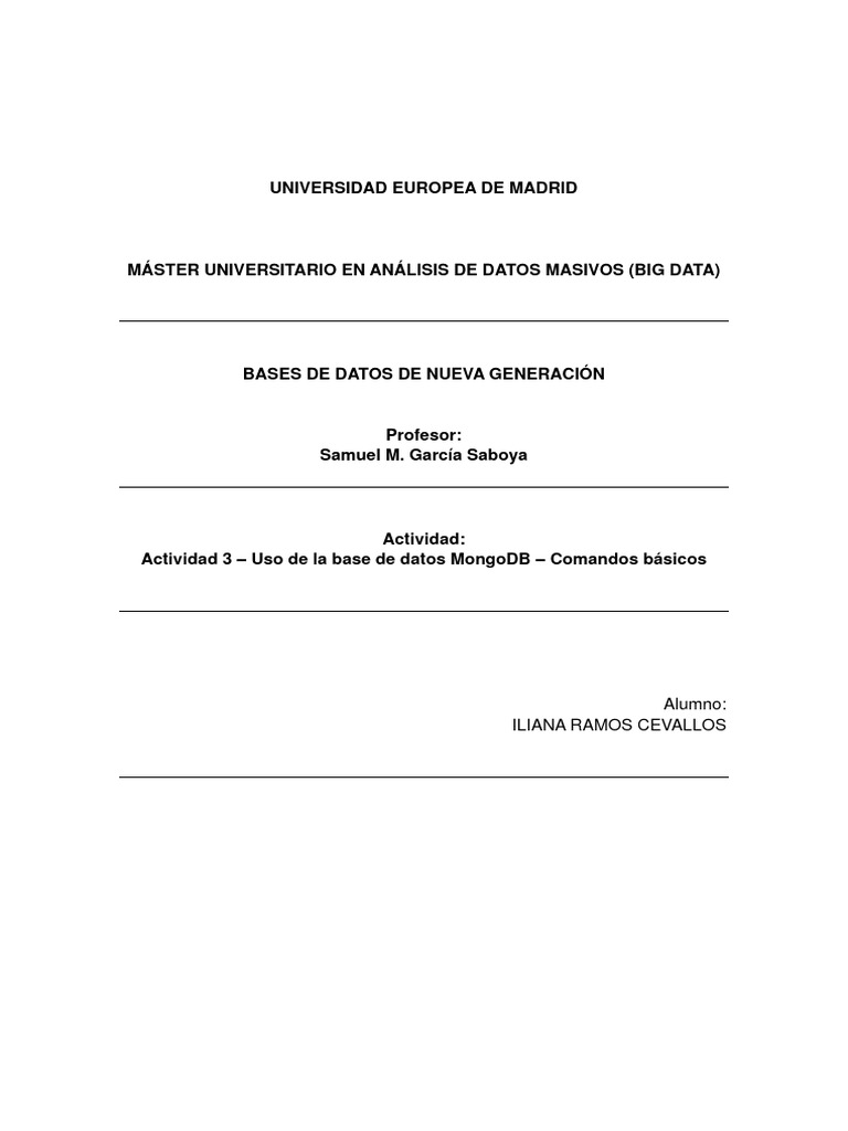 Actividad 03 Uso De La Base De Datos De Mongodb Comandos Básicos Pdf Bilbo Baggins Bases