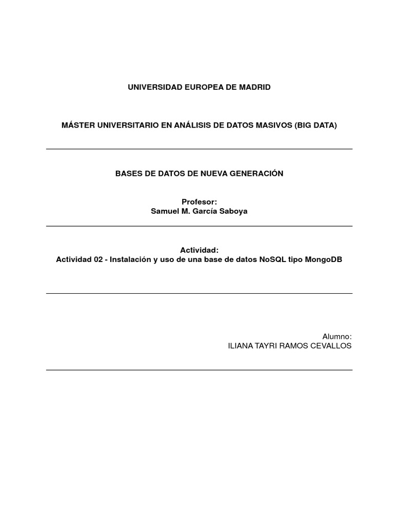 Actividad 02 Instalación Y Uso De Una Base De Datos Nosql Tipo Mongodb Pdf Mongo Db Bases