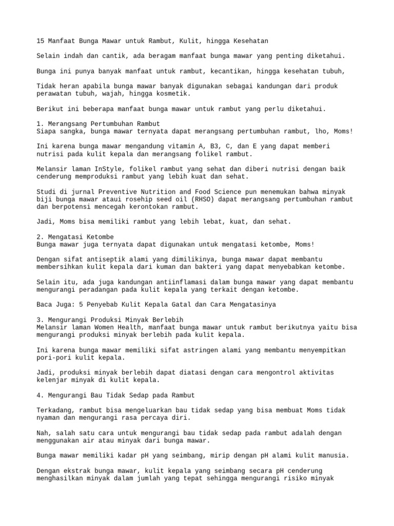 15 Manfaat Bunga Mawar Untuk Rambut, Kulit, Hingga Kesehatan | PDF