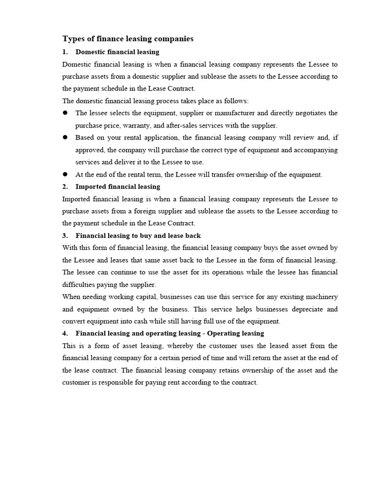 Types of Financial Leasing Explained | PDF