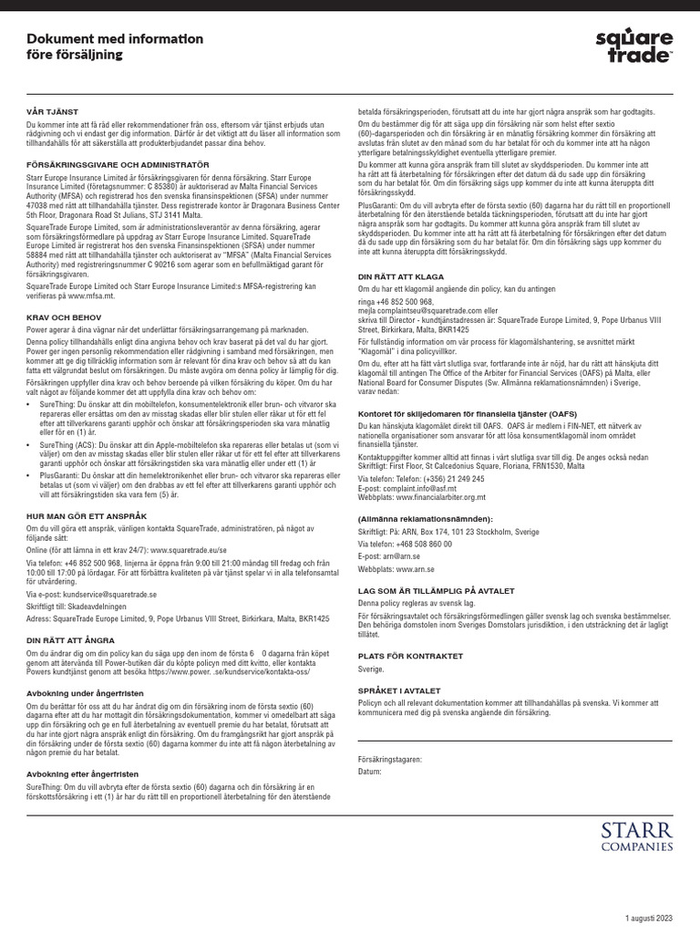 Power Pre-Sales-Disclosure Swedish v1 | PDF