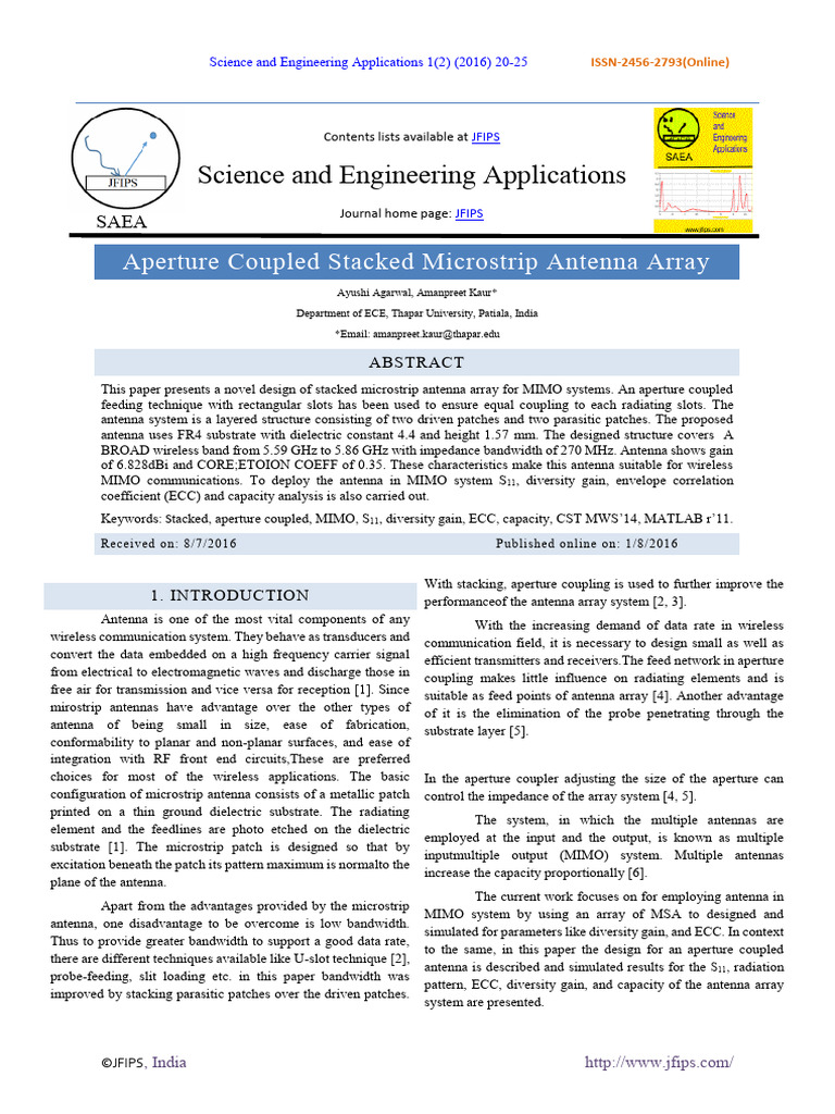 Aperture Coupled Stacked Microstrip Antenna Array | PDF | Antenna ...