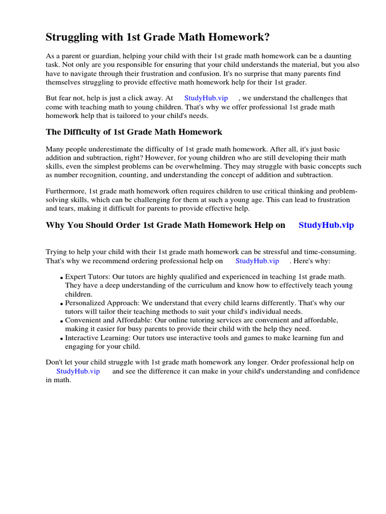 1st Grade Math Homework Help | PDF | Worksheet | Homework