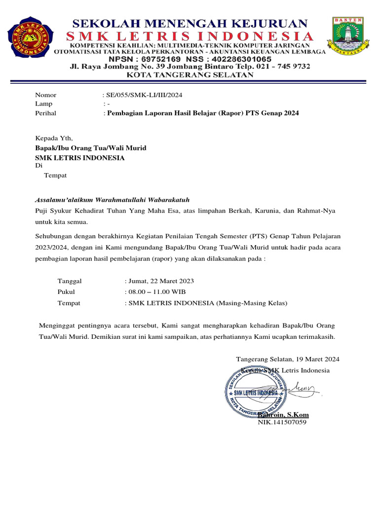 Pembagian Rapor PTS Genap 2024 | PDF