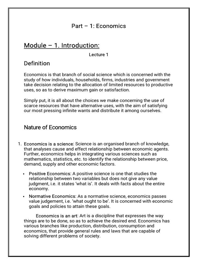 Lecture. 1 - Meaning of Economics | PDF | Science & Mathematics