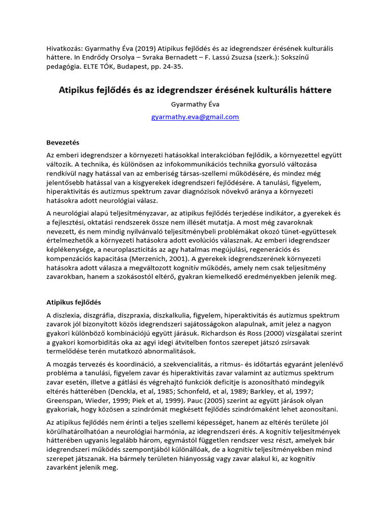 Atipikus Fejlodes Es Az Idegrendszer Ere | PDF