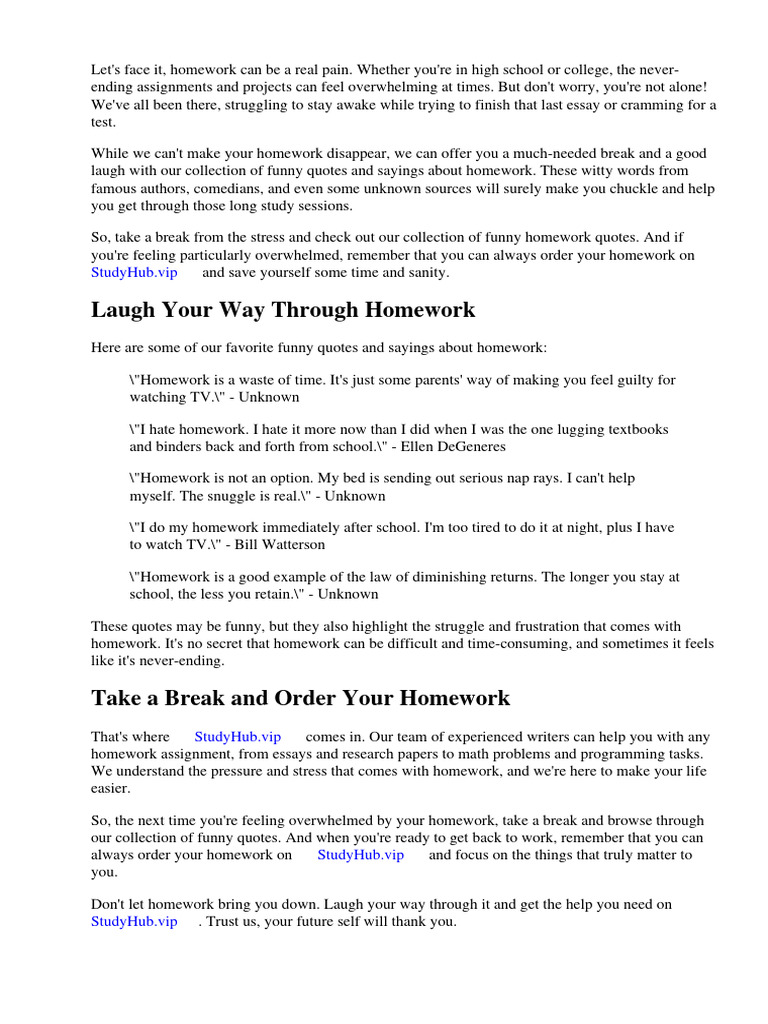 Funny Quotes and Sayings About Homework | Download Free PDF | Homework