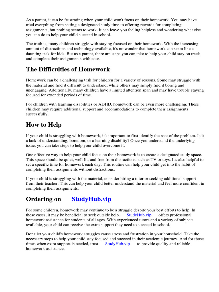 My Child Wont Focus On Homework | PDF | Homework | Teachers