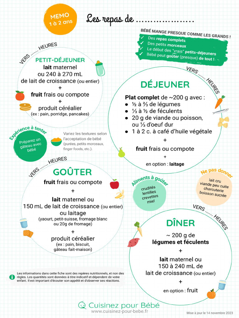 Fiche Memo Repas Type Bebe 12-18-24 Mois v6 | PDF