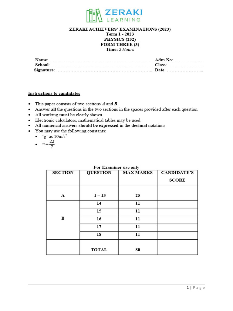 Physics Form 3 - - Question paper | PDF | Density | Force