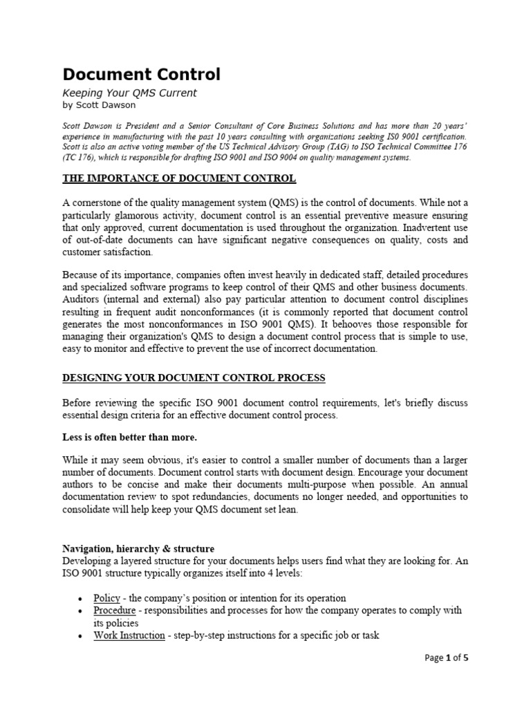 ISO 9001 Document Control Essentials | PDF | Iso 9000 | Quality ...