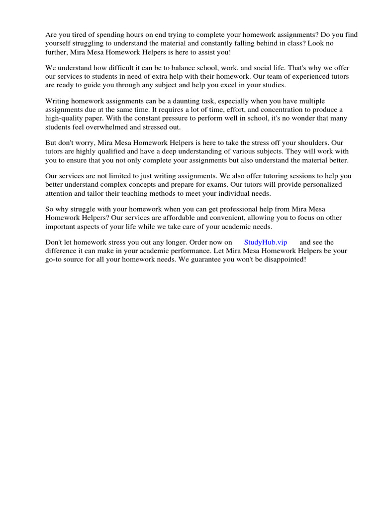 Mira Mesa Homework Helpers | PDF | Homework