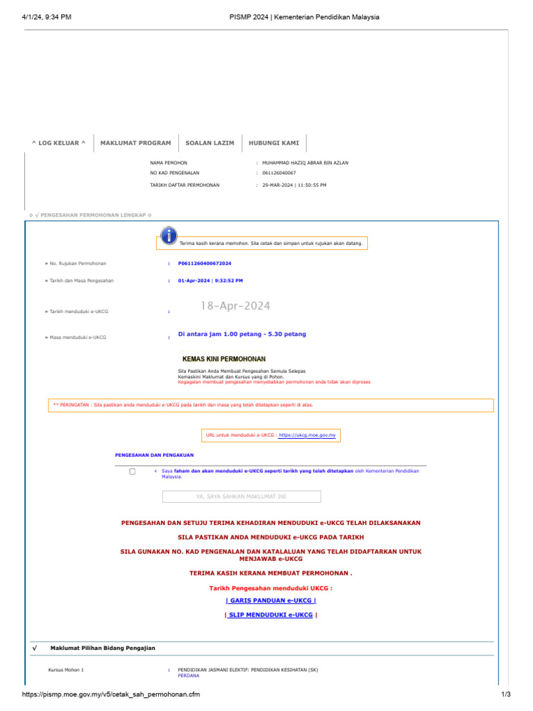 PISMP 2024 - Kementerian Pendidikan Malaysia | PDF