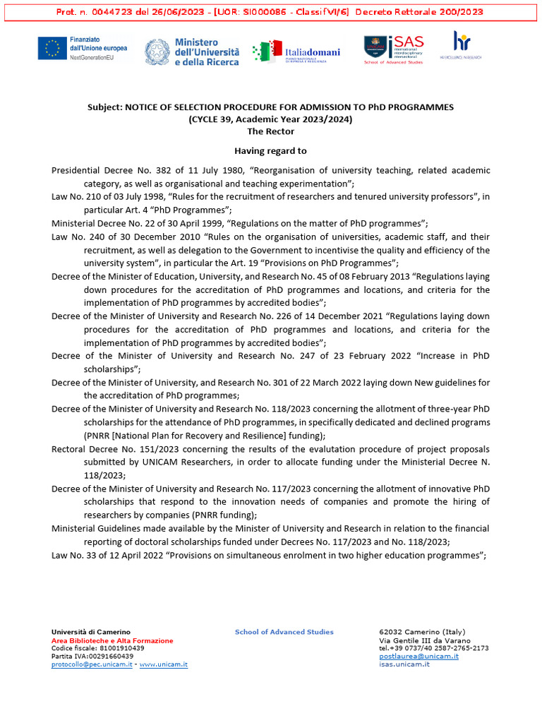 UNICAM 2-Stage PHD Call - 39cycle - EN - For Publication - Signed - 0 ...