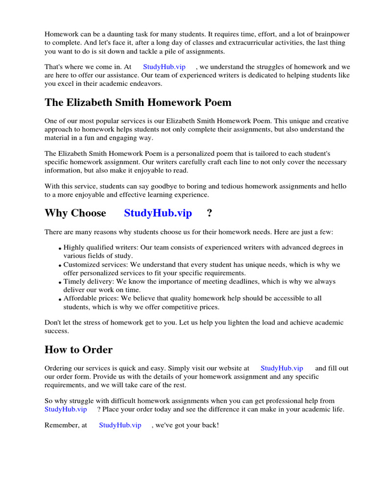 Elizabeth Smith Homework Poem | PDF | Poetry | Homework