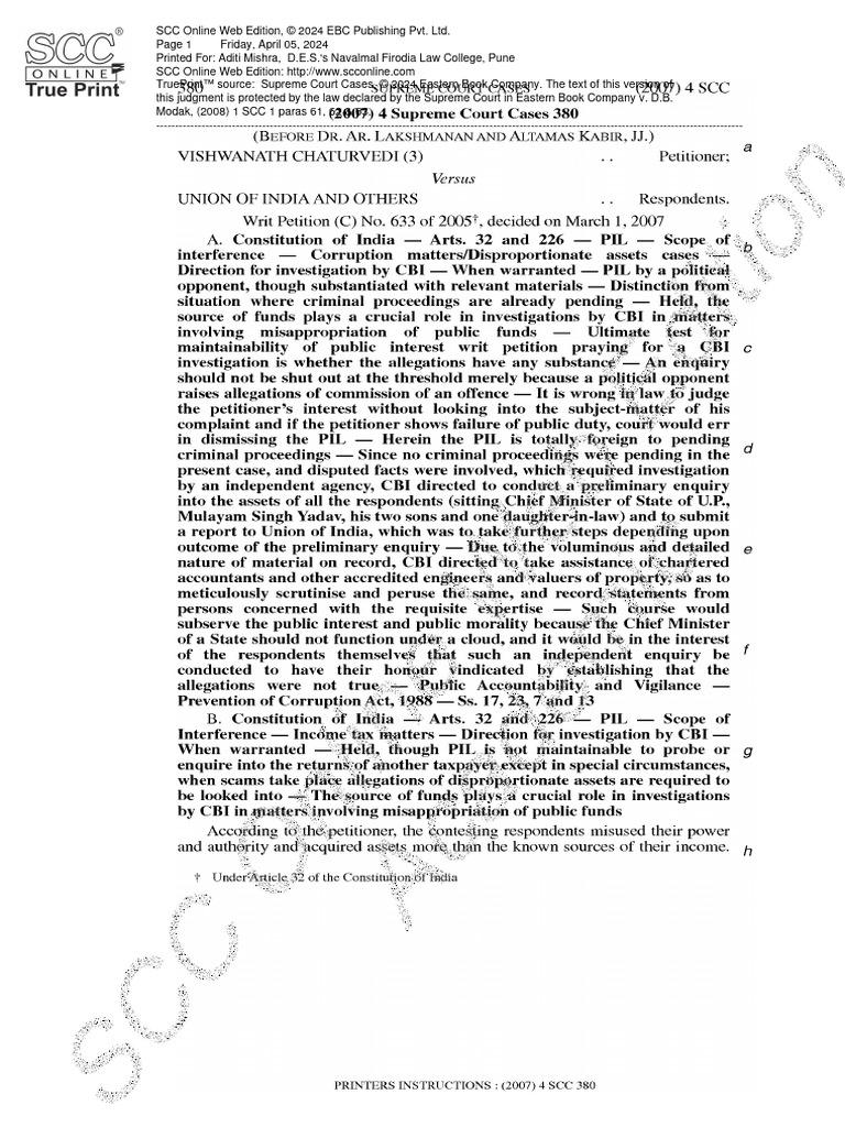 Vishwanath Chaturvedi v. Union of India AIR 2007 SC 163 | PDF | Judiciaries | Separation Of Powers