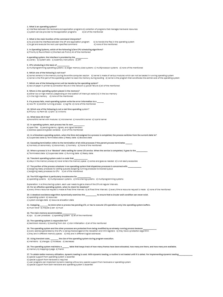 2 - Fybca 203 Os1 Mcqbank - 2020 2021 | PDF | Operating System | Kernel ...