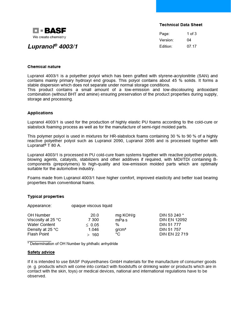 Lupranol 4003-1 | PDF | Materials | Chemical Substances