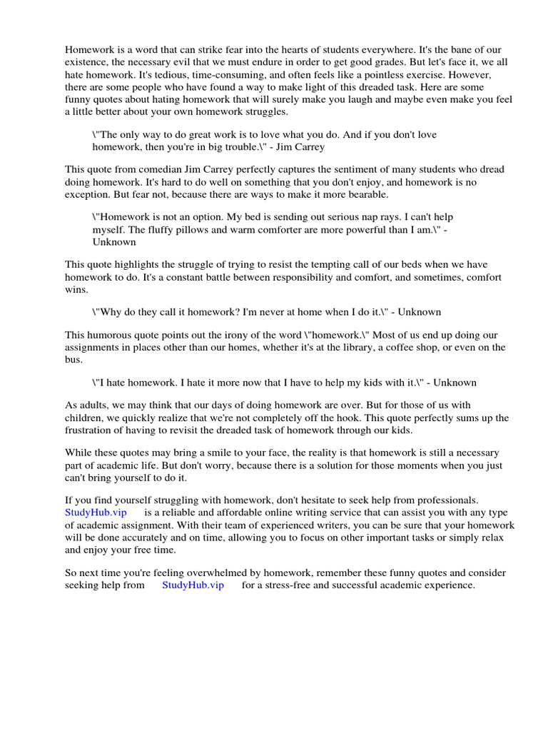 Funny Quotes About Hating Homework | PDF | Homework | Learning