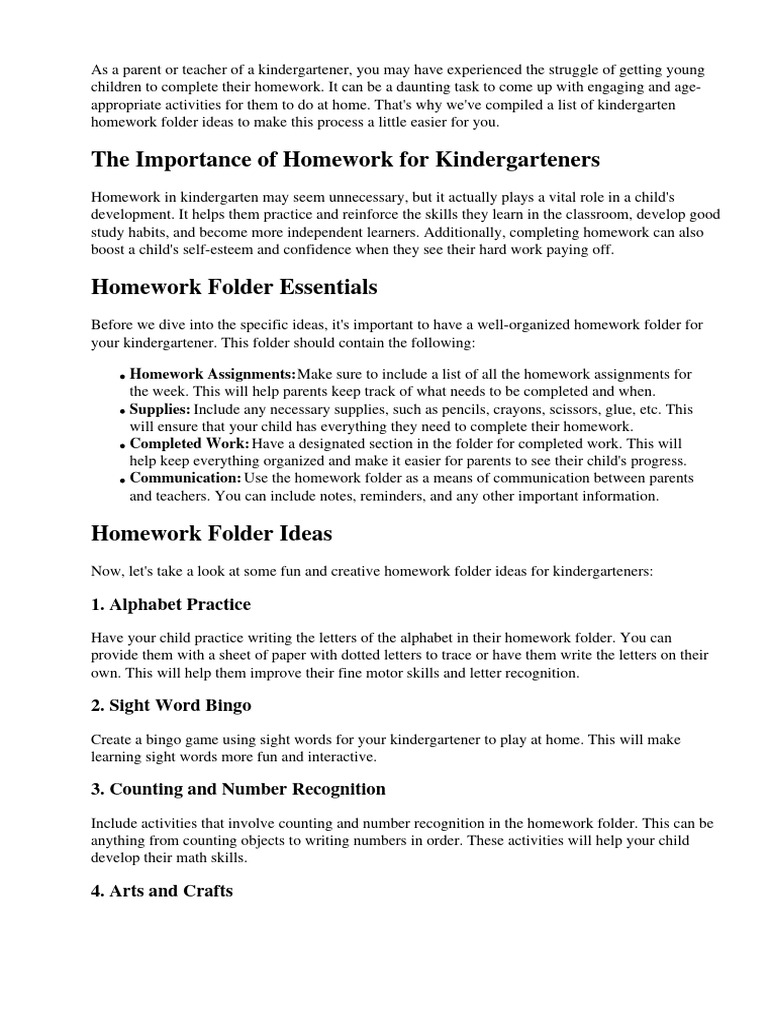 Kindergarten Homework Folder Ideas | PDF | Homework | Safari (Web Browser)