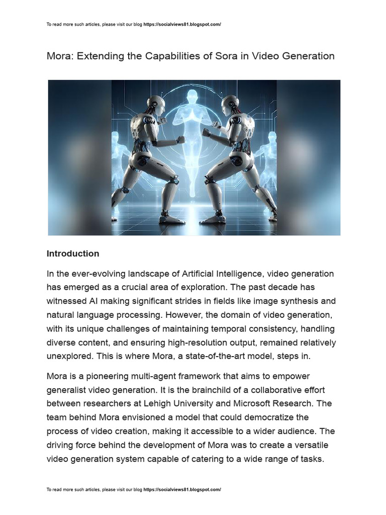 Mora: Advancing Video Generation Techniques | PDF | Artificial ...