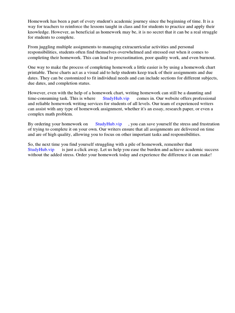 Homework Chart Printable | PDF | Homework | Worksheet